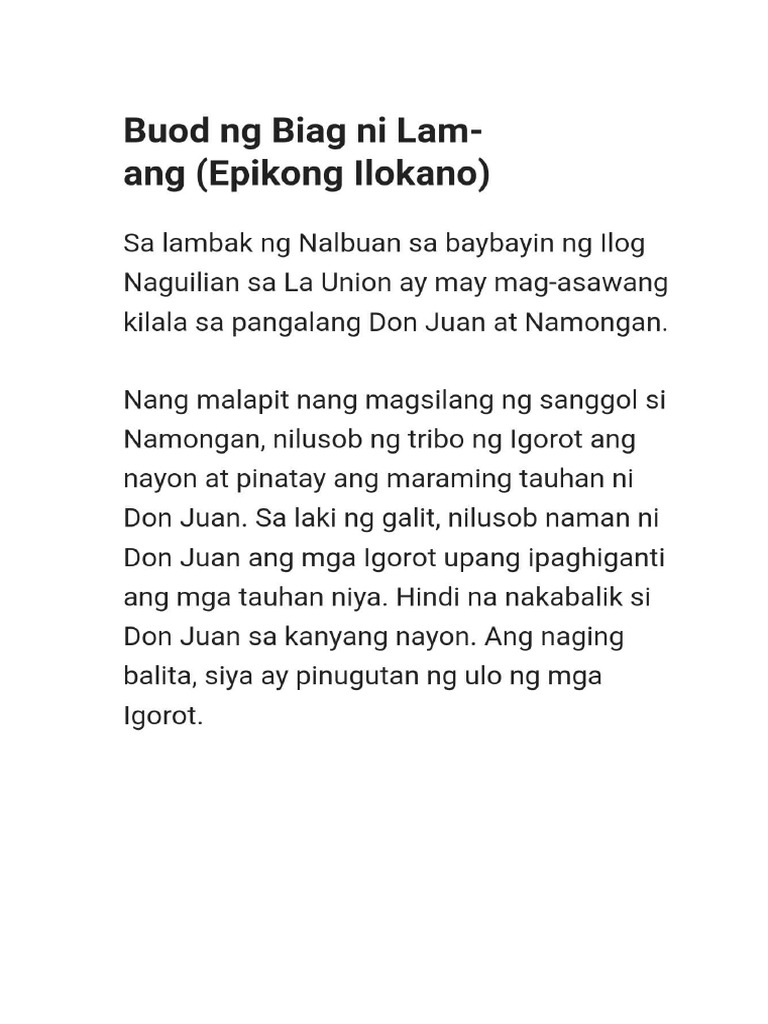 biag ni lam ang summary final | PDF