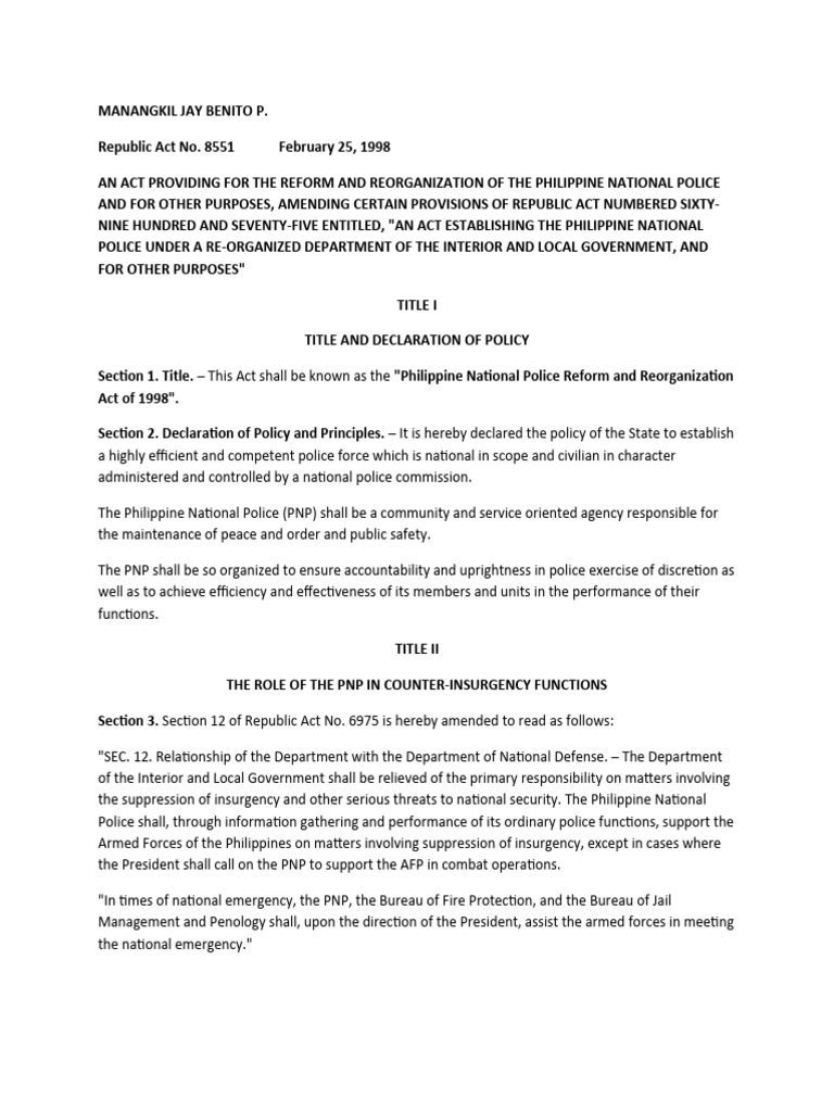 Republic Act No-8551 | PDF