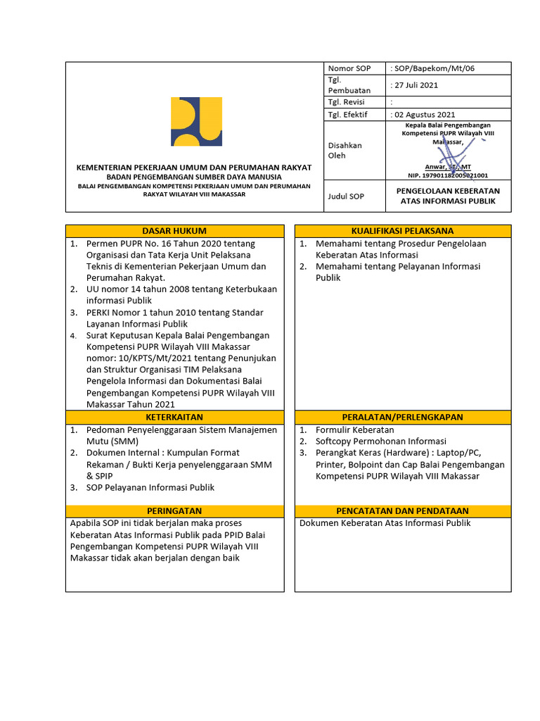 SOP Pengelolaan Keberatan Informasi Publik | PDF