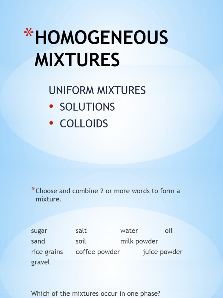 Homogeneous Mixtures | PDF