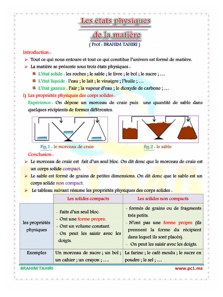 Les États Physiques de La Matière Prof - tahiRI (WWW - Pc1.ma) | PDF