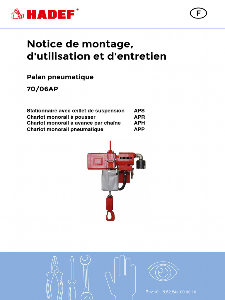 70 06ap HADEF Notice D Utilisation Palan Pneumatique | PDF