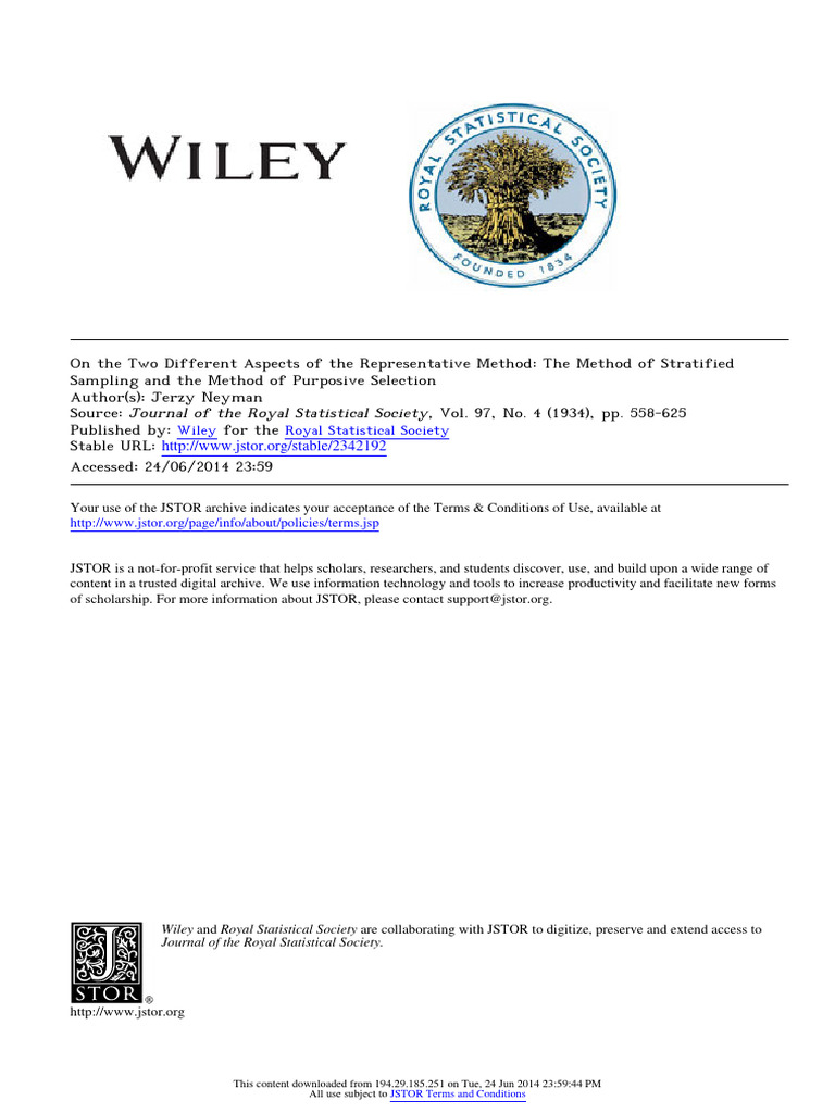 Neyman 1934 | PDF | Theory | Sampling (Statistics)