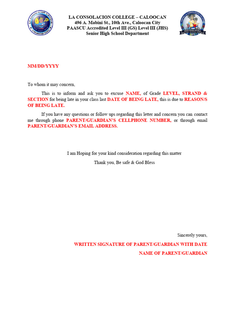 Late Excuse Letter Template | PDF