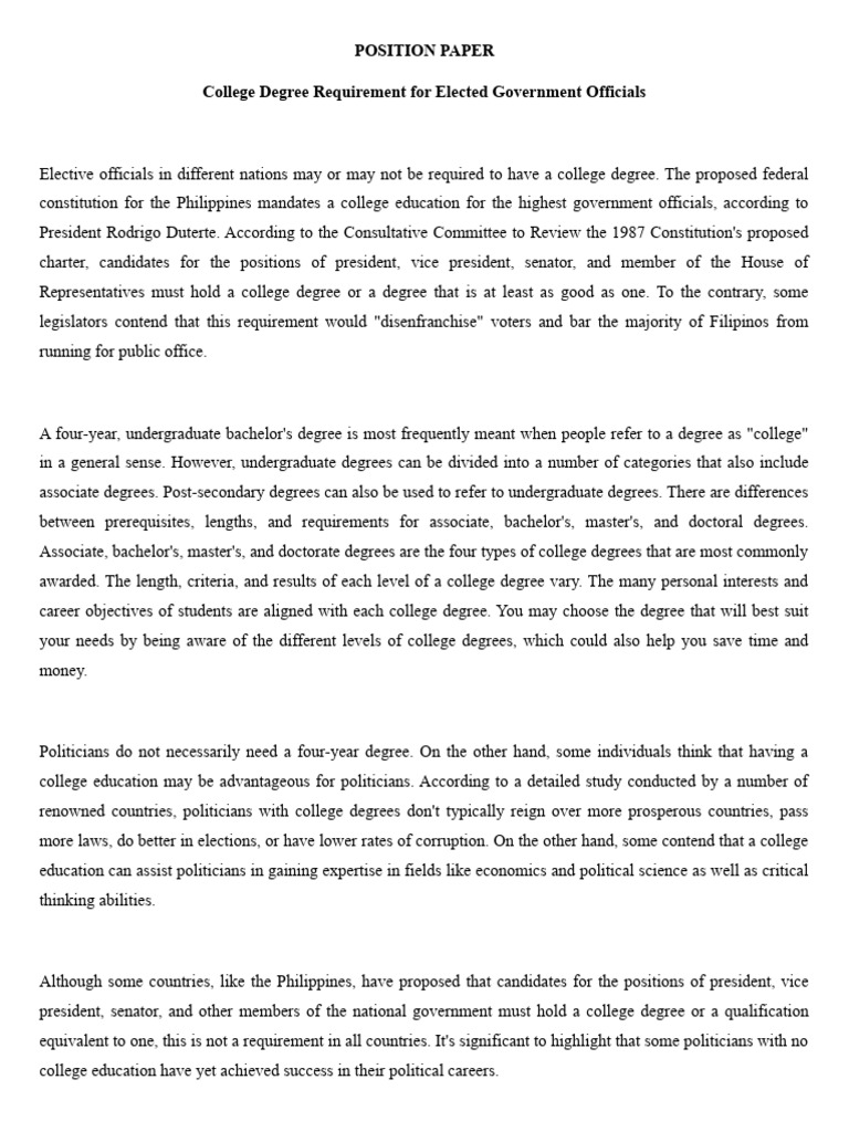 POSITION PAPER (College Degree) | PDF