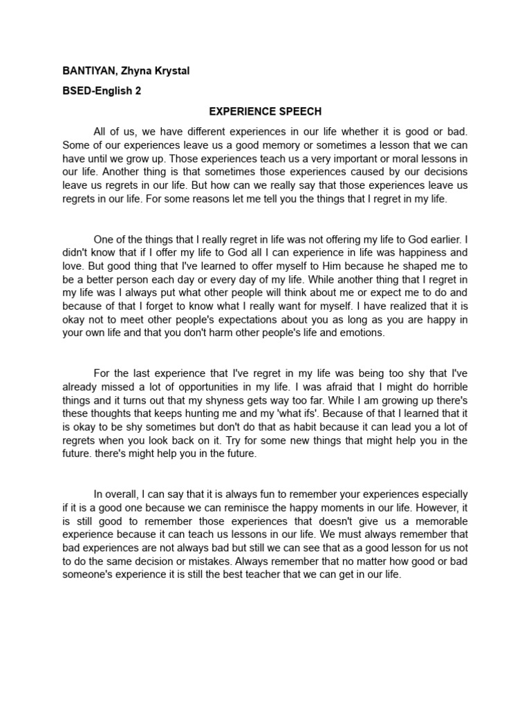 Experience Speech | PDF