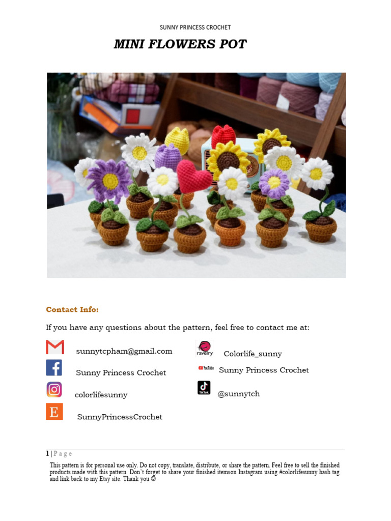 Mini Crochet Flower Pot - Tulip Daisy 1 Daisy 2 Sunf | PDF