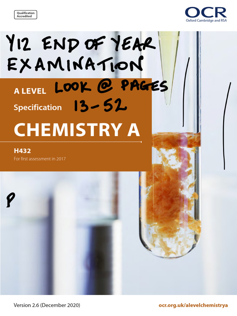 Chemistry Year 12 End of Year Spec | PDF