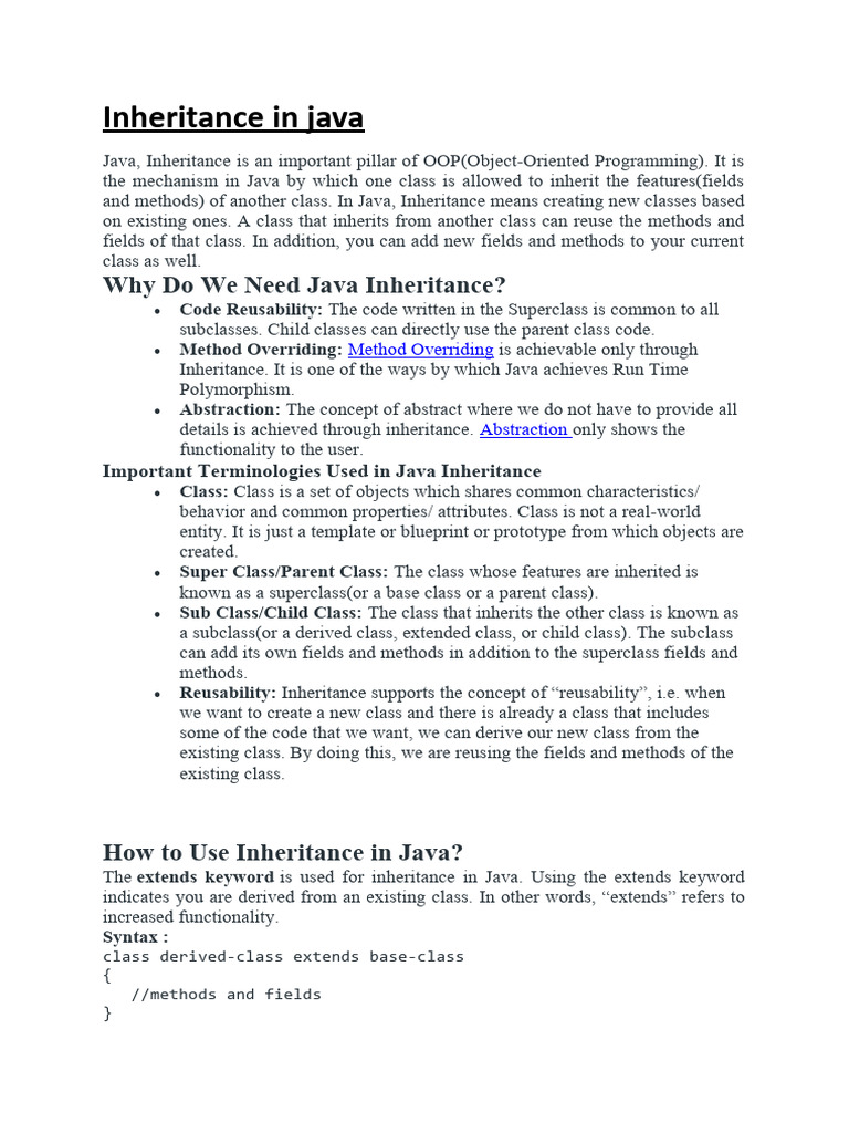 Inheritance in Java | PDF | Computers | Technology & Engineering Inheritance in Java | PDF | Computers | Technology & Engineering