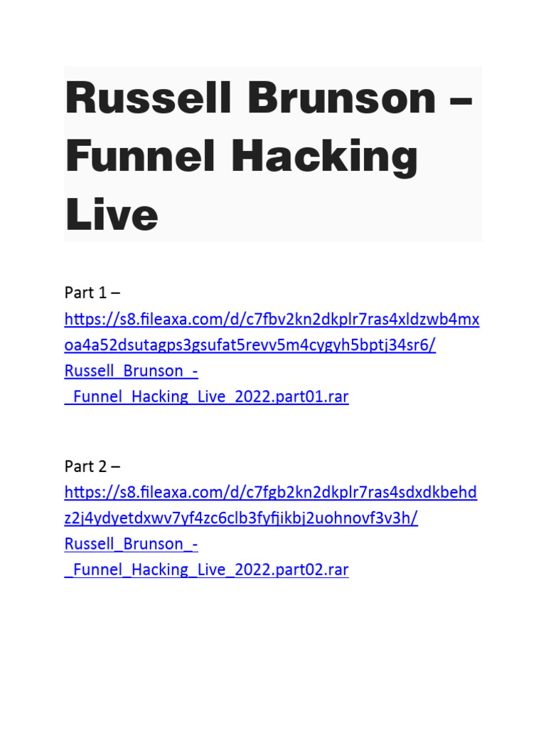 Russell Brunson - Funnel Hacking Live | PDF