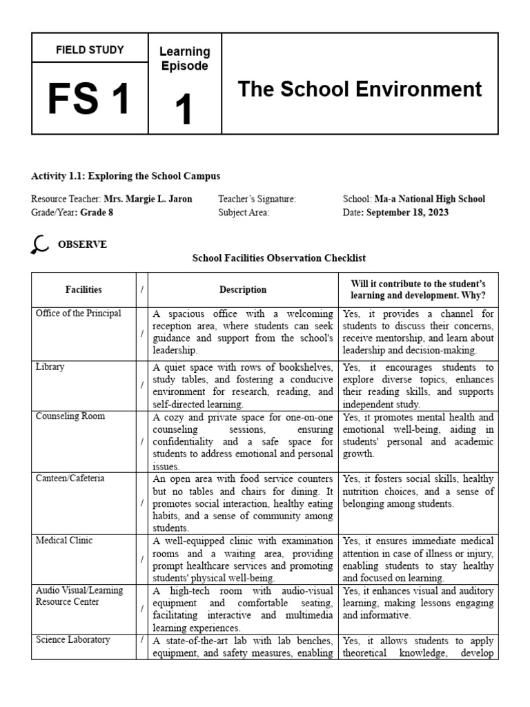 Episode 1 - The School Environment | PDF | Classroom | Learning