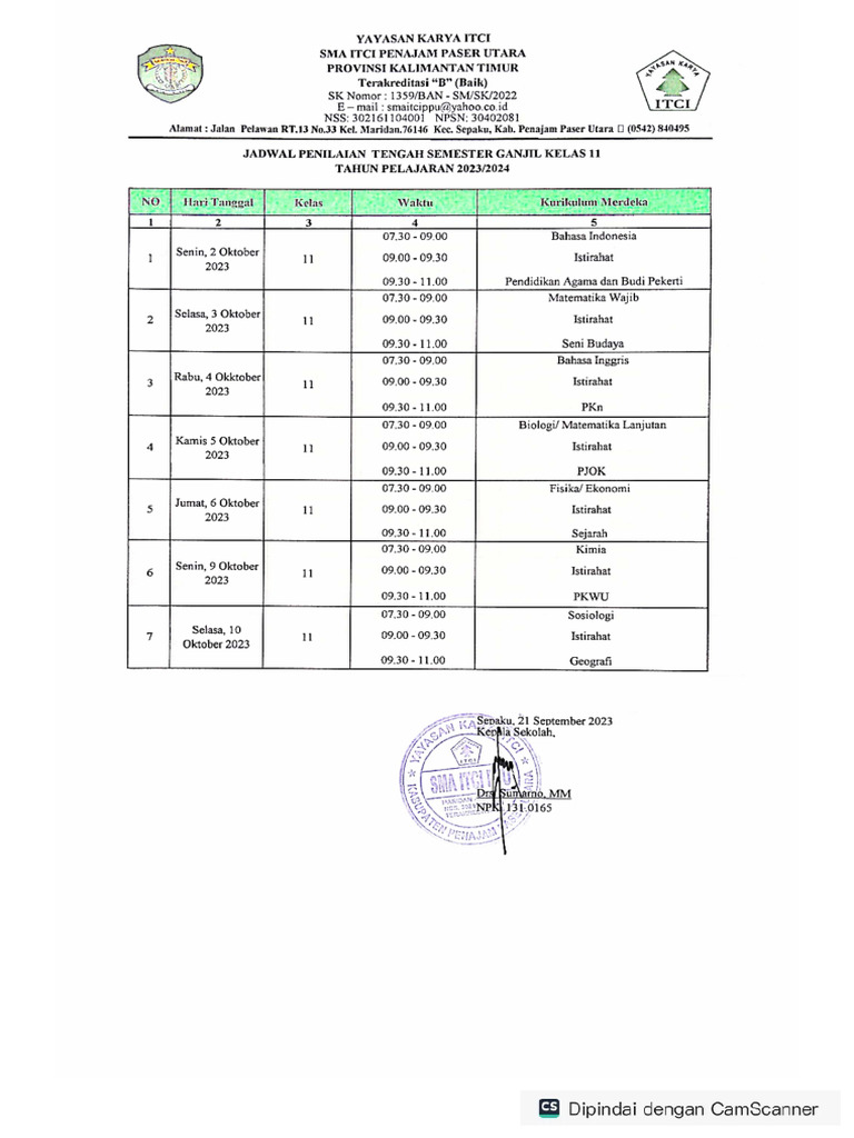 Jadwal UTS Kelas 11 | PDF