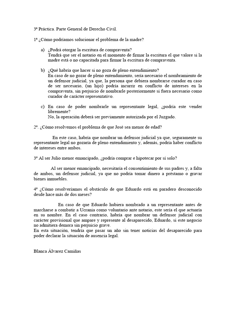 3Â PrÃ¡ctica Derecho Civil - Blanca Ã Lvarez | PDF