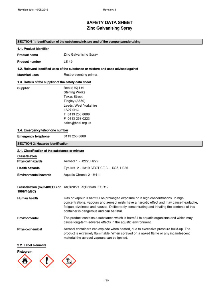LS49 - Zinc Spray MSDS | PDF