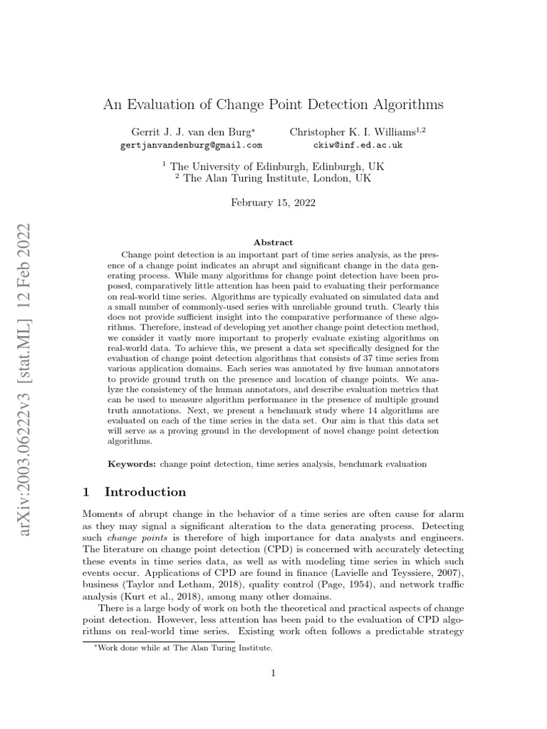 An Evaluation of Change Point Detection Algorithms | PDF