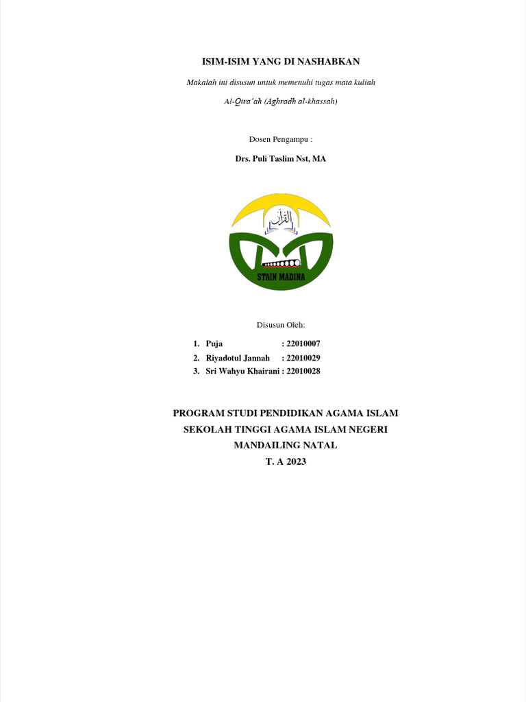 Isim yang Dibaca Nashab dalam Bahasa Arab | PDF