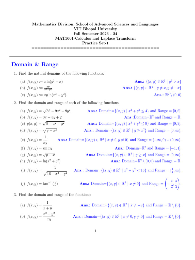 Practice Set-1 | PDF | Mathematical Analysis | Mathematics