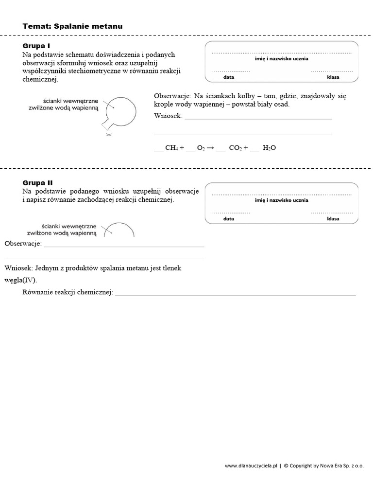 Kartkowka 10 Spalanie Metanu | PDF
