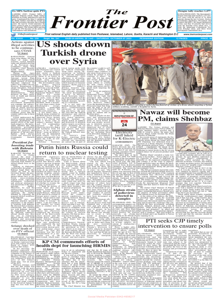 The Frontier Post 07 10 2023 | PDF | Kurdistan Workers' Party | Nawaz ...