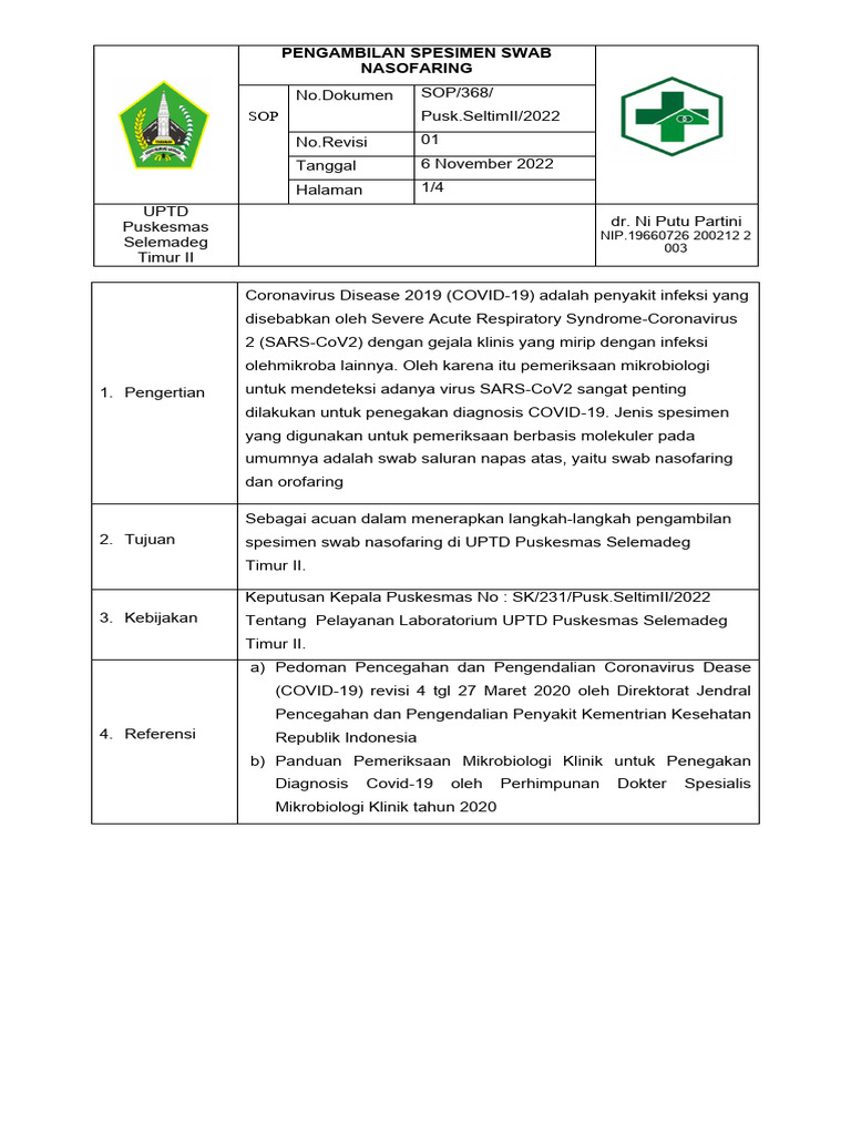 SOP Pengambilan Swab | PDF