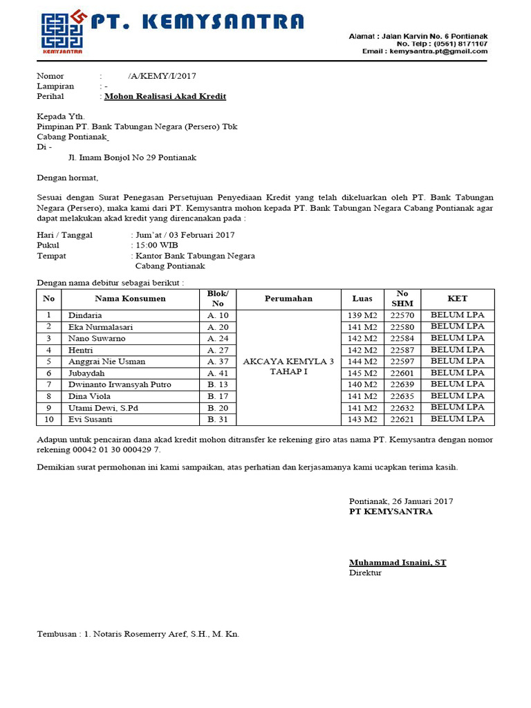 Surat Permohonan Akad BTN | PDF Surat Permohonan Akad BTN | PDF