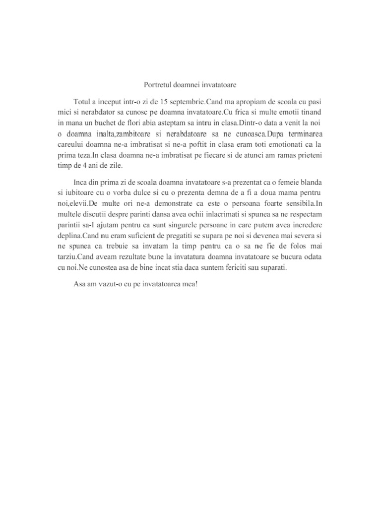 Portretul doamnei invatatoare | PDF