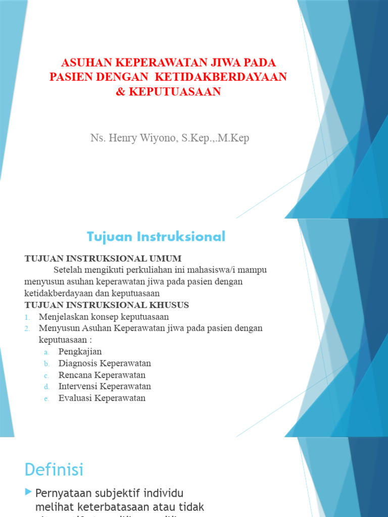 Asuhan Keperawatan Jiwa Pada Pasien Dengan Ketidakberdayaan Dan Keputusasaan | PDF | Karier ...