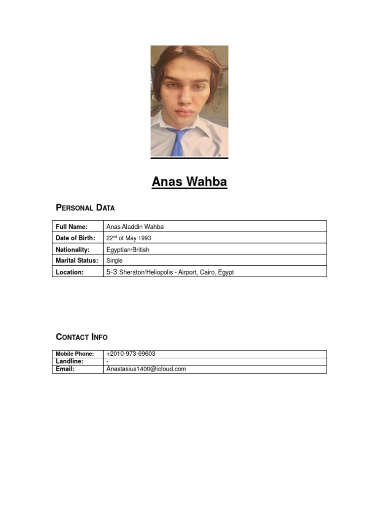 English Instructor Cv Anas Alaa 2023 | PDF