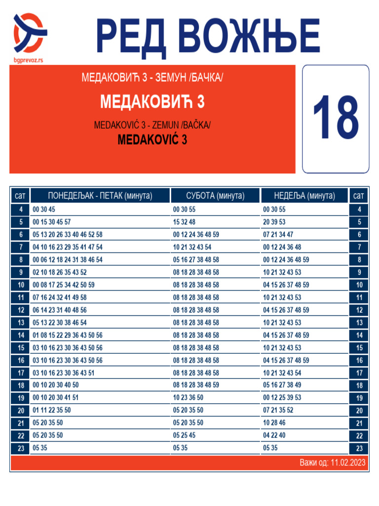 Linija 18 Red Vožnje | PDF