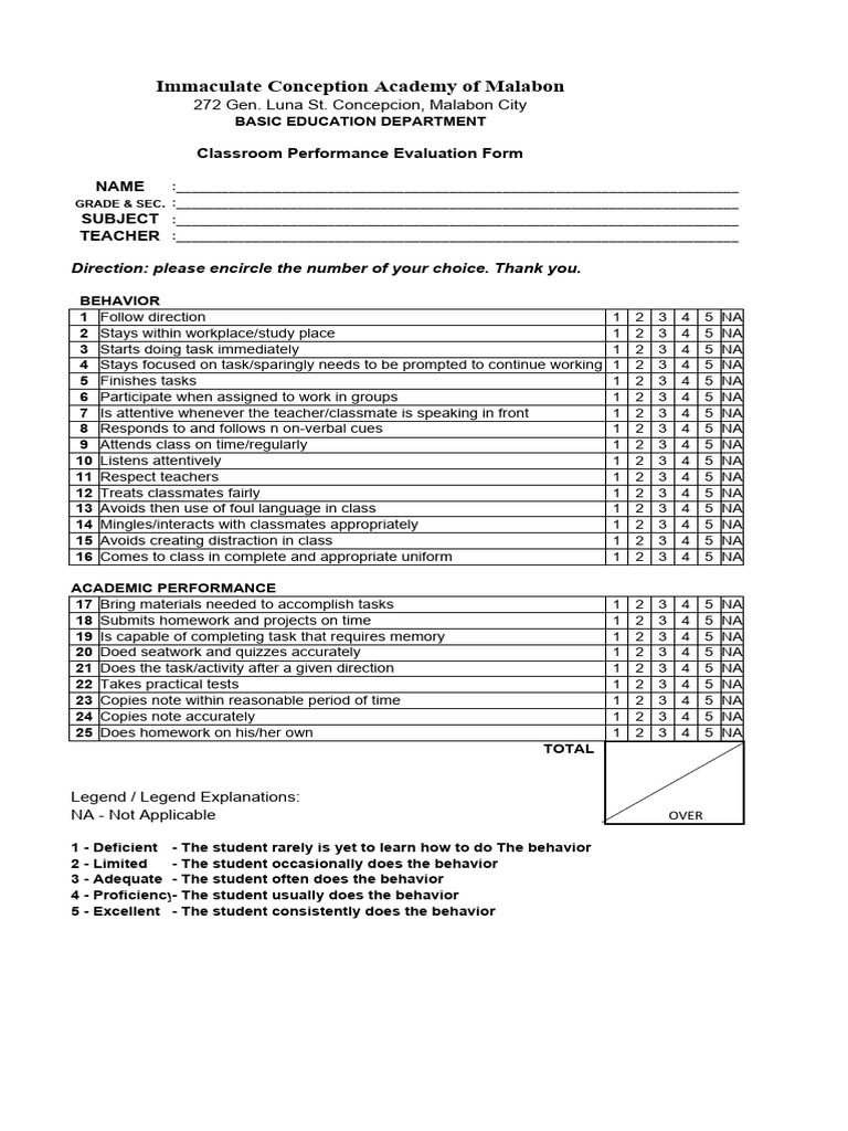 Evaluation Form | PDF | Cognitive Psychology | Psychology