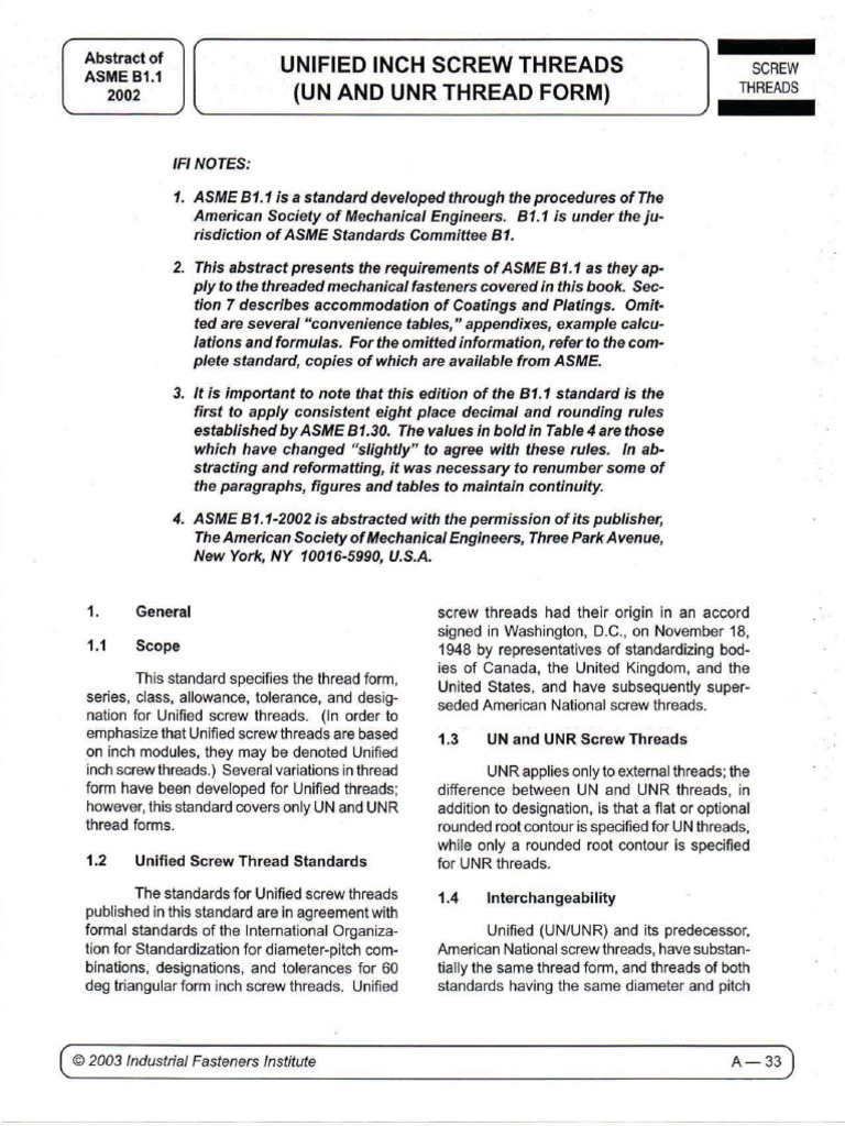 Abstract of ASME B1.1 2002 | PDF