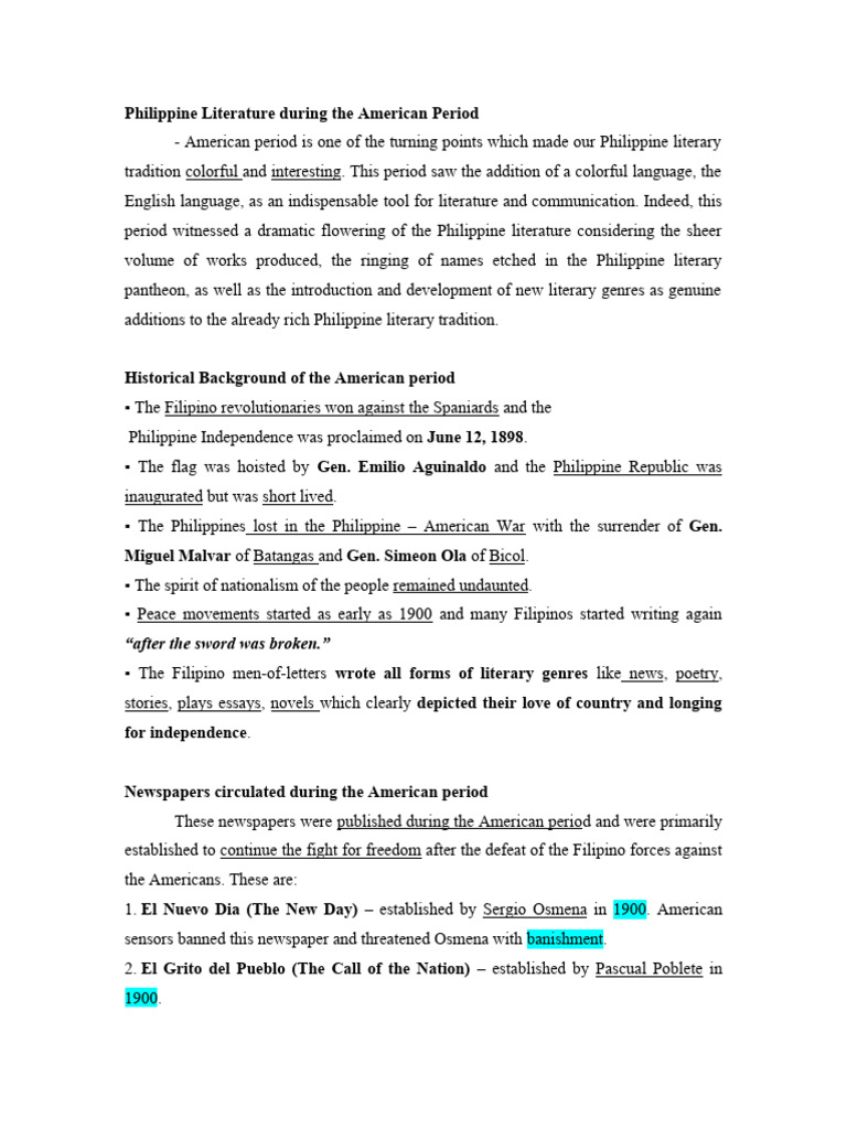 Philippine Literature in the American Era | PDF