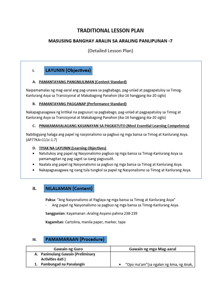 TRADITIONAL-LESSON-PLAN joan | PDF