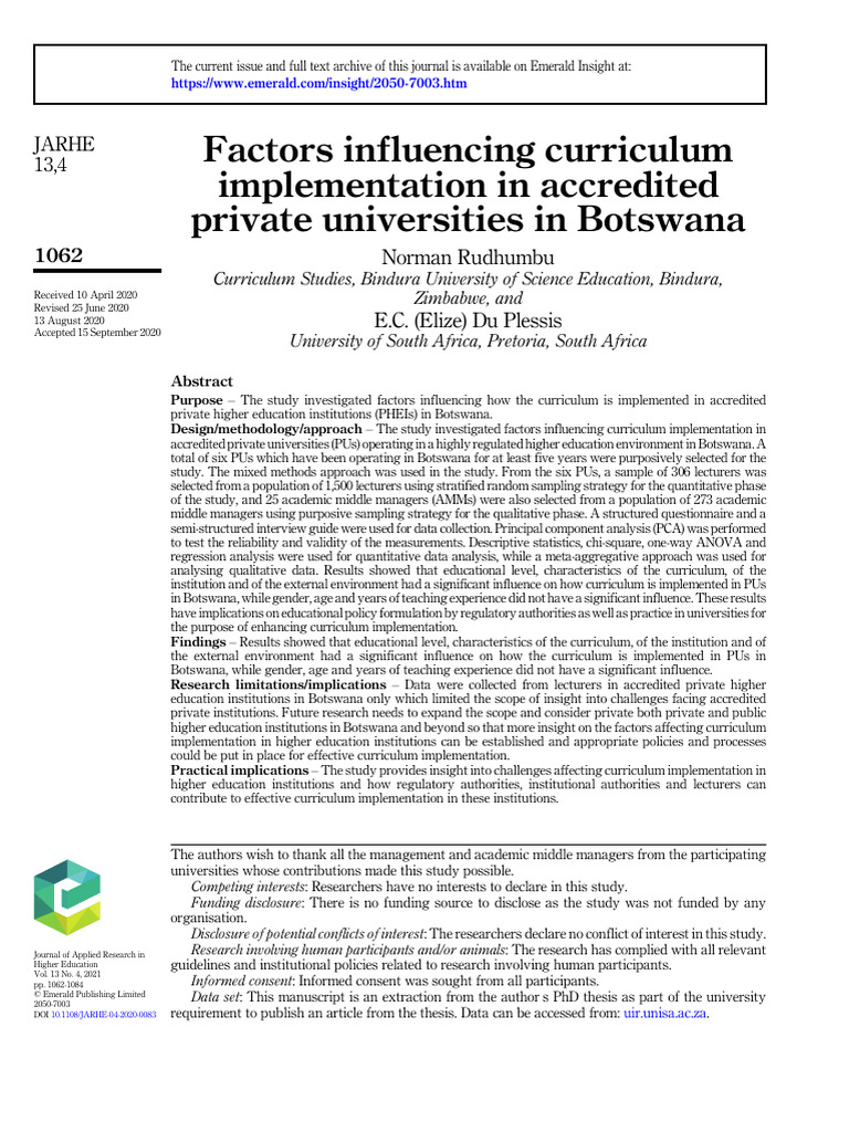 Factors Influencing Curriculum Implementation Pdf Principal Component Analysis Curriculum