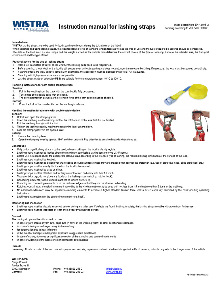 Instruction Manual For Lashing Straps | PDF