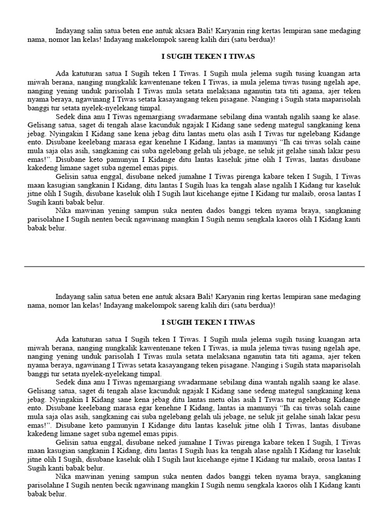 Indayang salin satua beten ene antuk aksara Bali | PDF