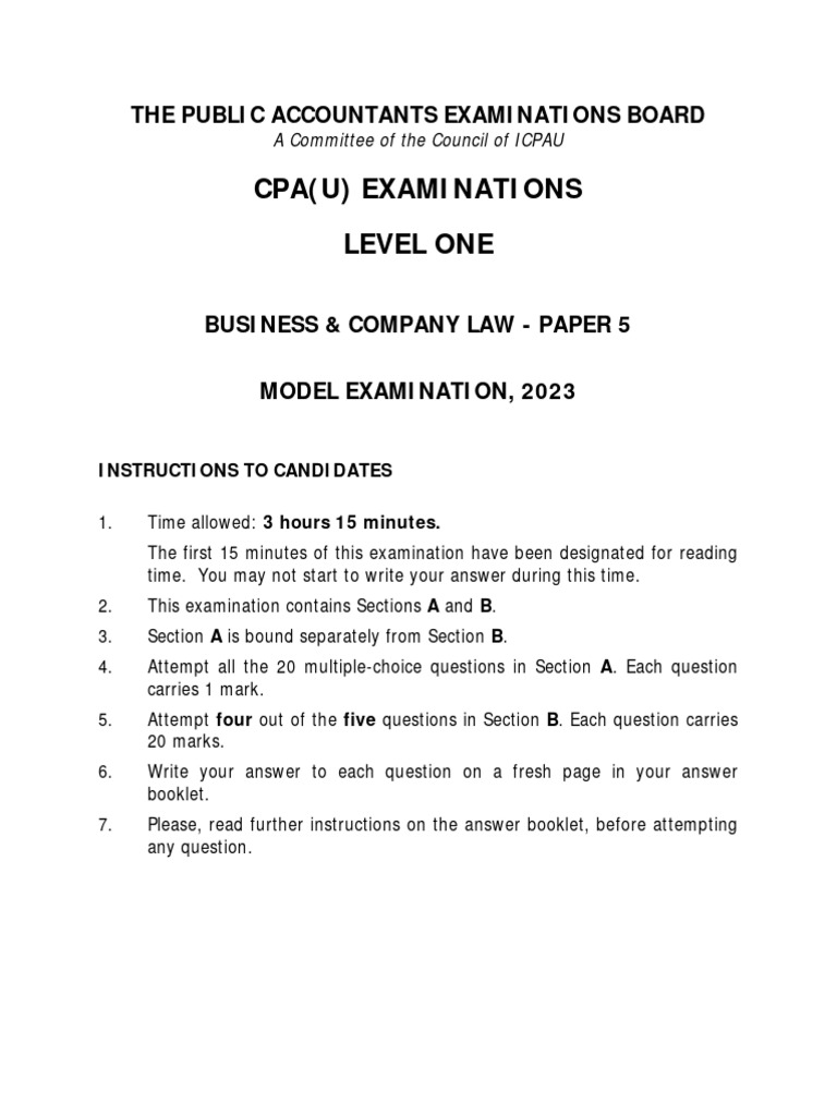 CPA 5 - Business & Company Law - Paper 5 | PDF | Certified Public ...