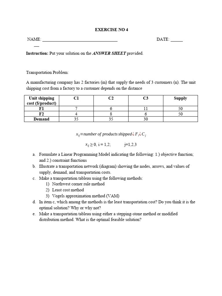 Transportation Problem Optimization | PDF