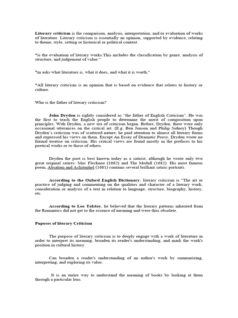 Lit - Crit - Report | PDF | Narration | John Dryden