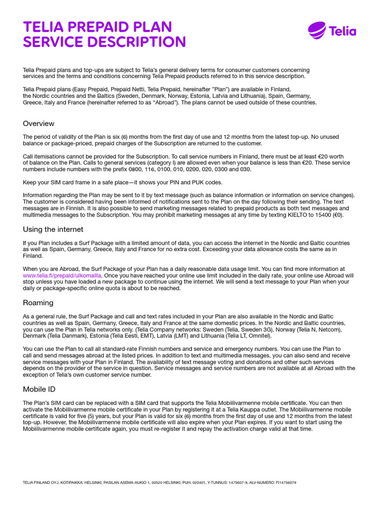 21 04 Telia Prepaid Liittyman Palvelukuvaus RGB EN | PDF | Computer ...