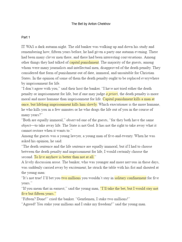 The Bet by Anton Chekhov | PDF | Capital Punishment