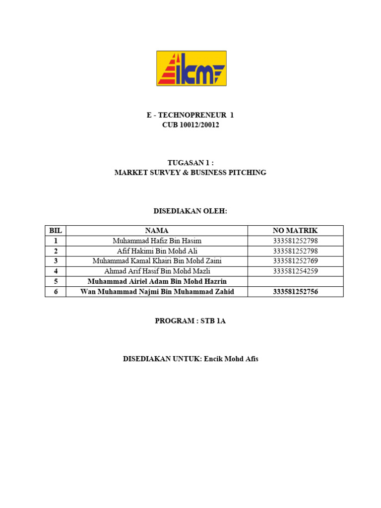 Contoh Tugasan Market Survey | PDF