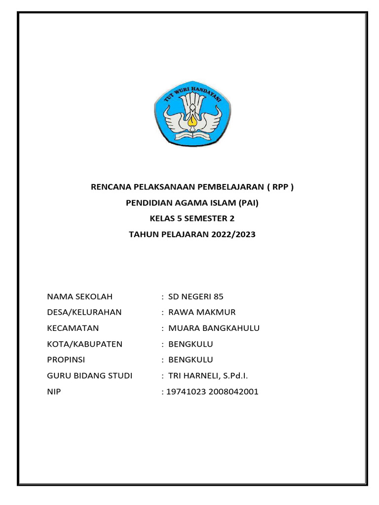 RPP 1 Lembar PAI Kelas 5 Semester 2 2022_c | PDF