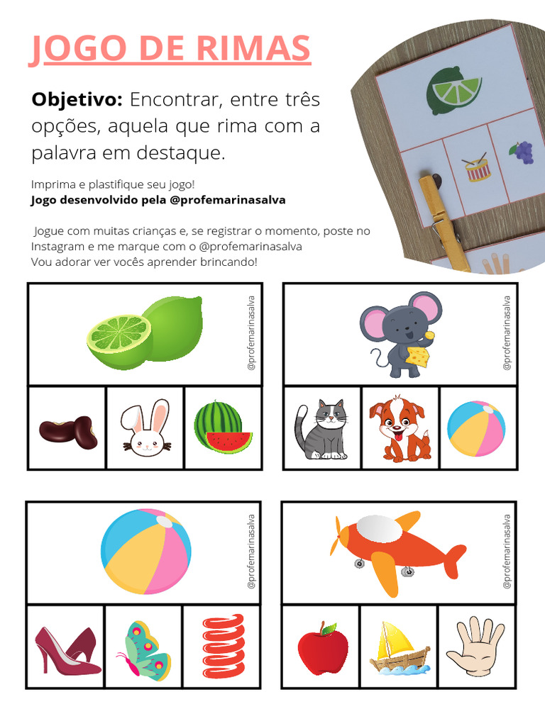 Jogo de Rimas @Profemarinasalva | PDF