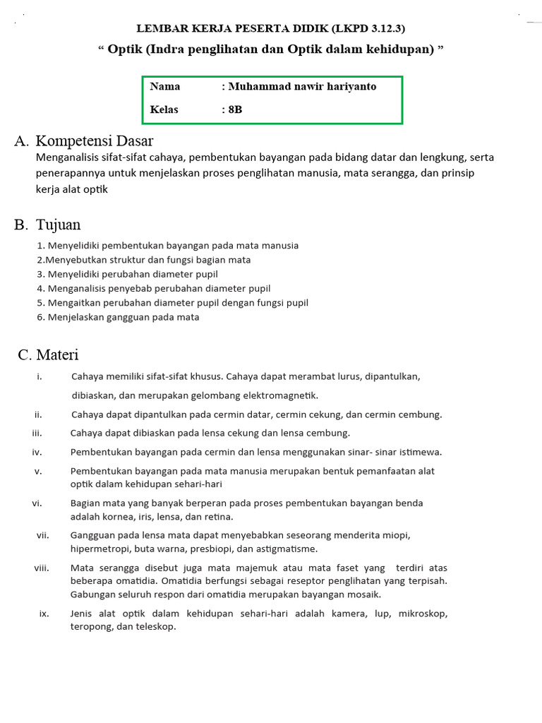 LKPD Pert 3 Optik | PDF