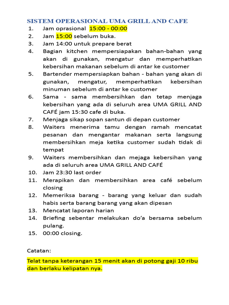 Contoh Sop Cafe | PDF
