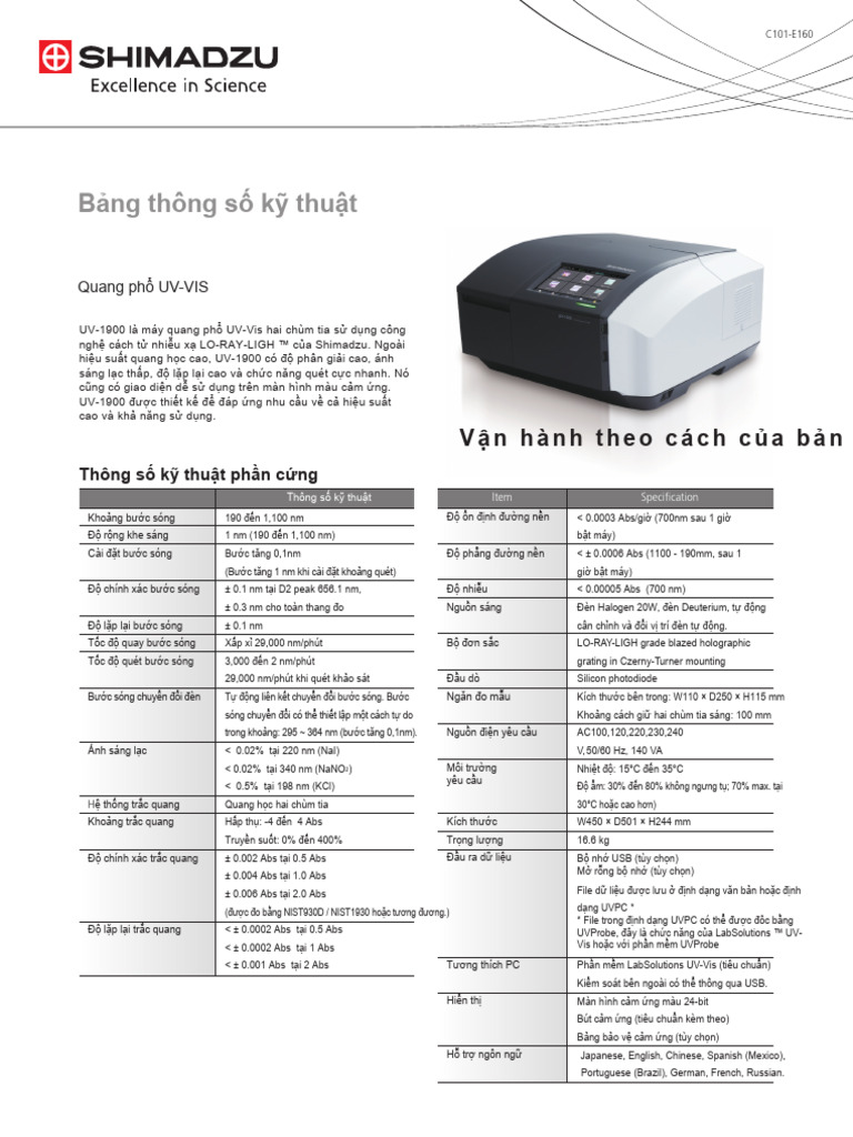 Specification Sheet (UV-1900i) - Tieng Viet | PDF