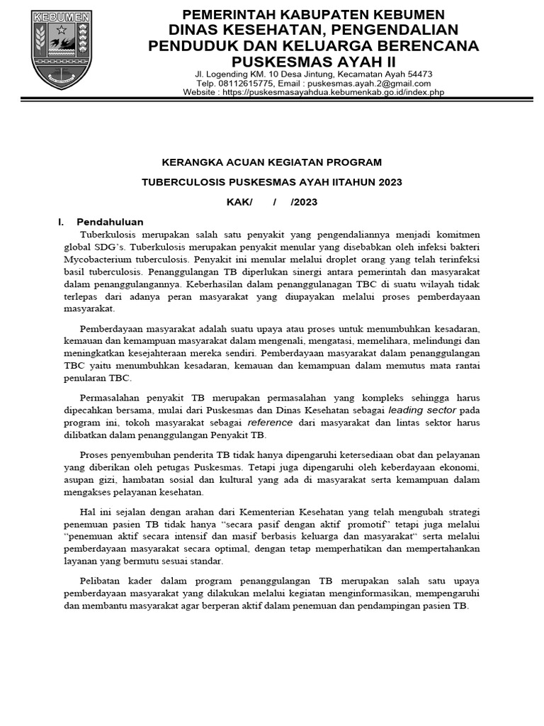 Kak Program Tuberkulosis Tahun 2023 | PDF