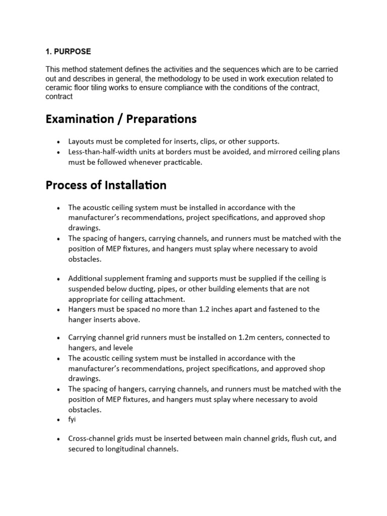Method Statement For Suspended Ceiling Installation | Download Free PDF | Ceiling