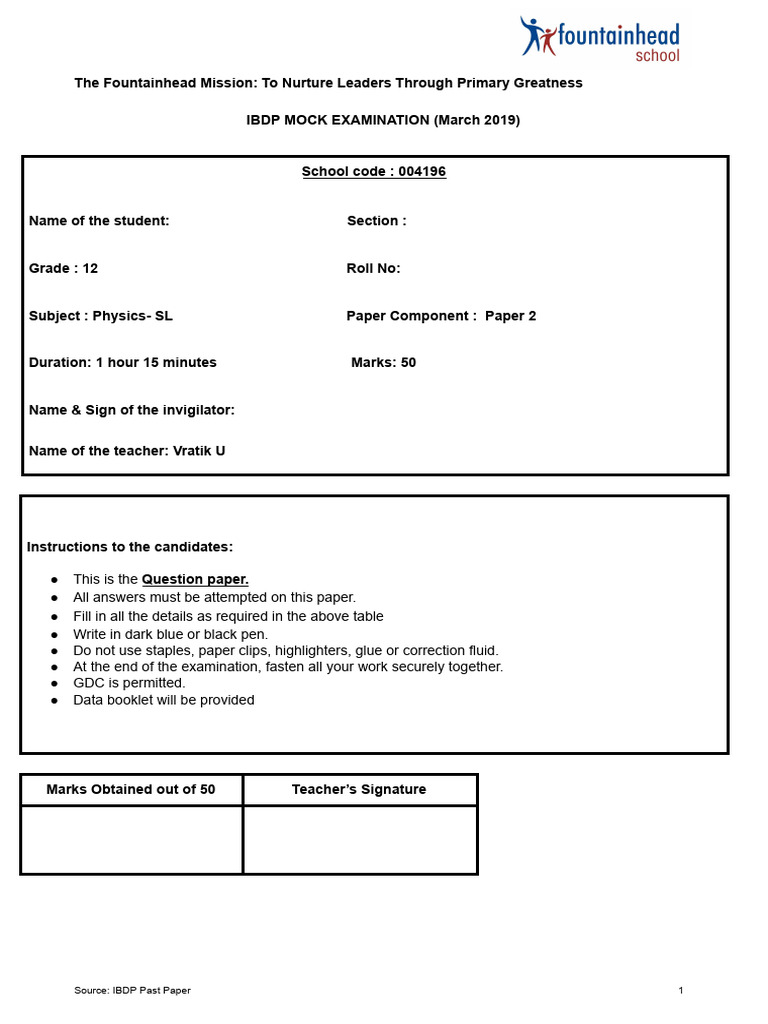 Phy SL P2 | PDF | Science & Mathematics